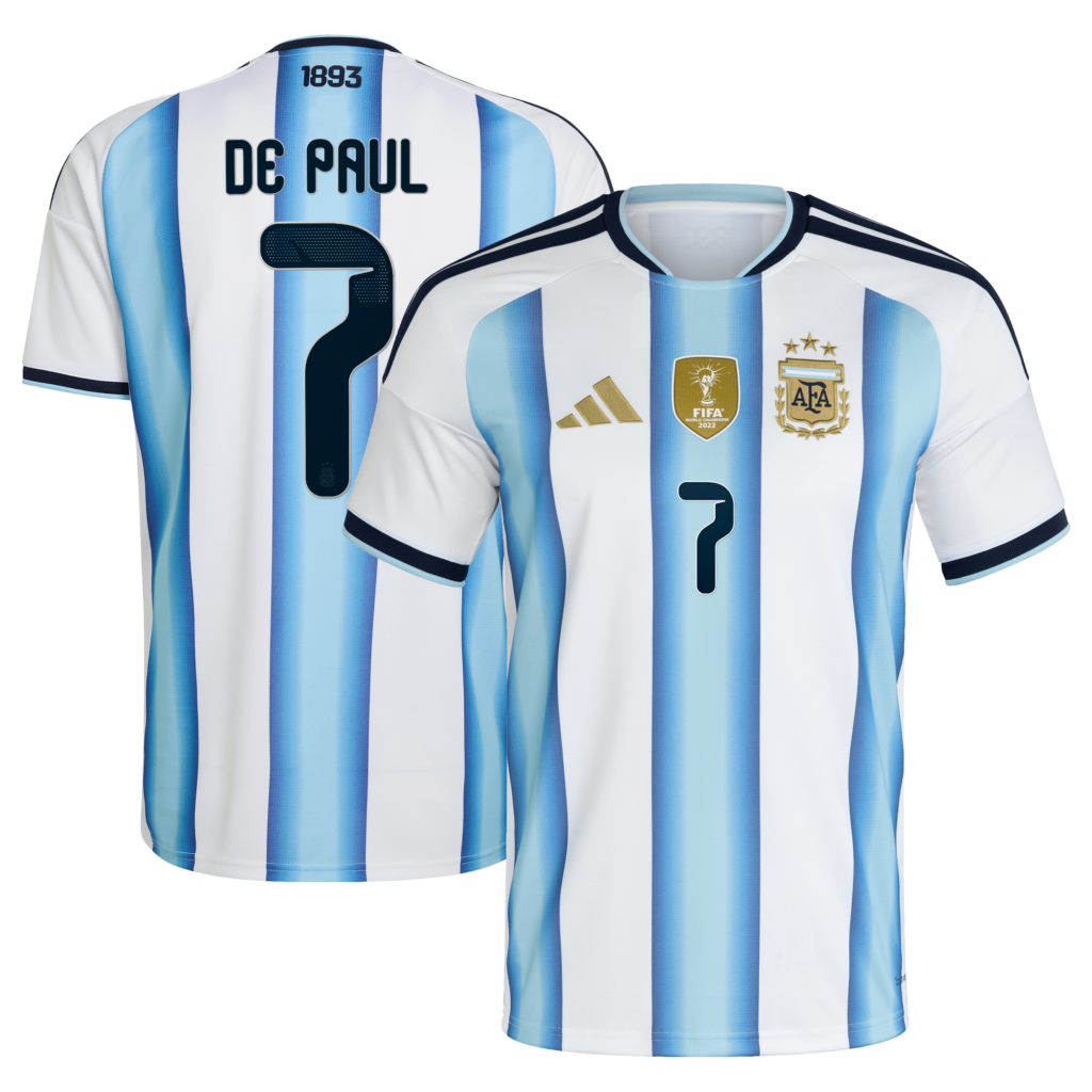 Argentina adidas Home Shirt 2026 with De Paul 7 printing - Squawka Shop ...